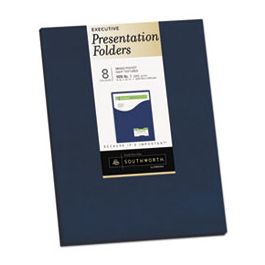 SOU98874 ONE-POCKET PRESENTATION FOLDERS, 8 1/2 X 11, NAVY, 8/PACK